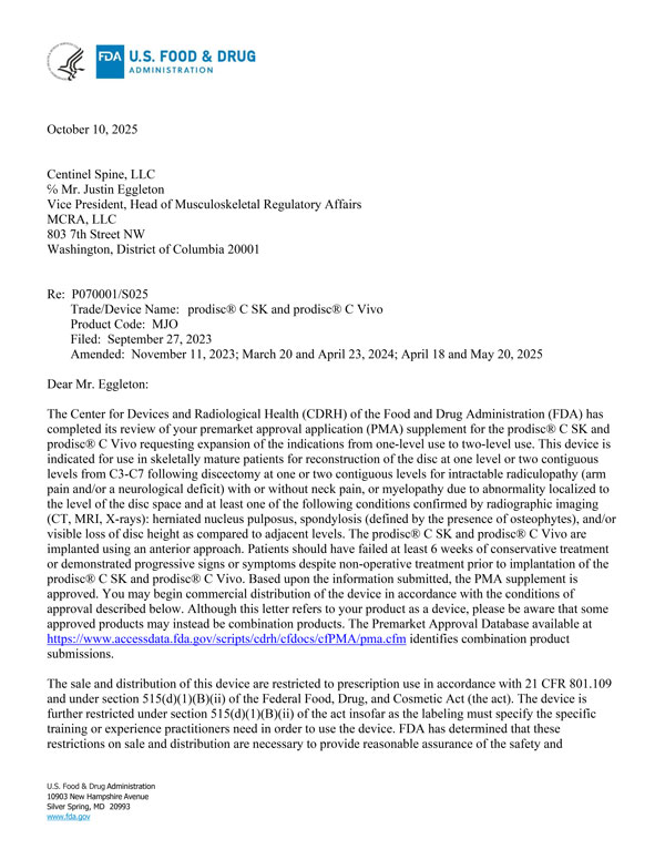 Centinel Spine | For prodisc® Motion-Preservation/Disc Arthroplasty Solutions